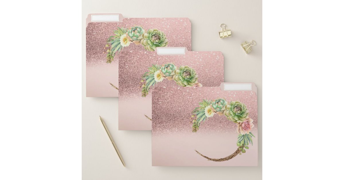 Trendy Rose Gold Glitter Ombre Cactus Succulent File Folder | Zazzle