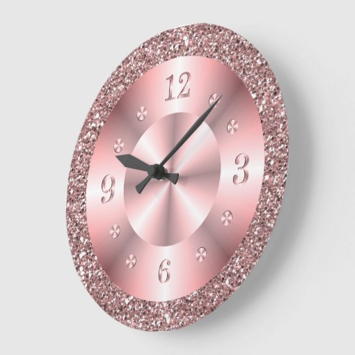 Trendy Rose Gold Glitter Sparkle Large Clock | Zazzle