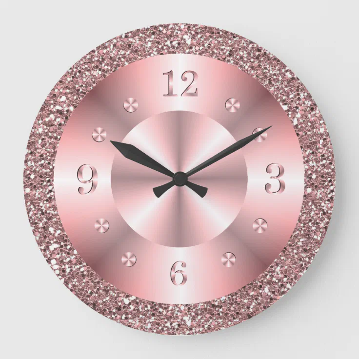 Trendy Rose Gold Glitter Sparkle Large Clock | Zazzle