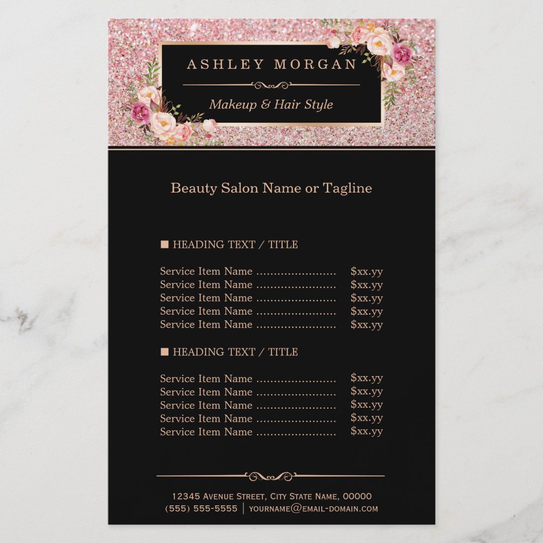 Trendy Rose Gold Glitter Sparkling Girly Floral Flyer | Zazzle
