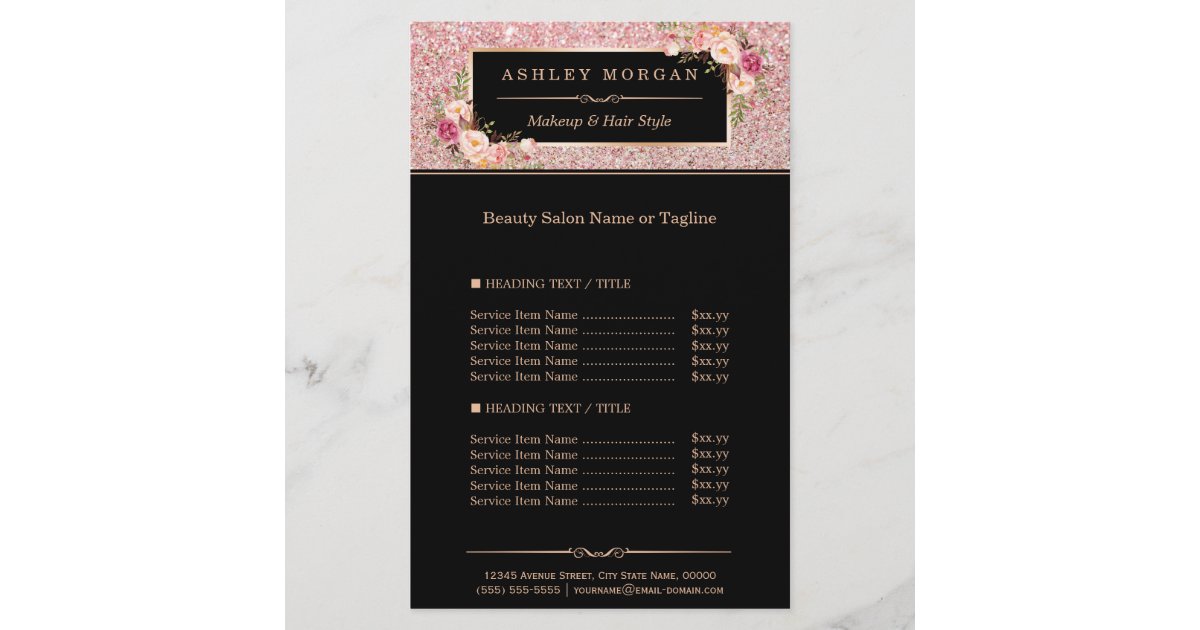 Trendy Rose Gold Glitter Sparkling Girly Floral Flyer | Zazzle