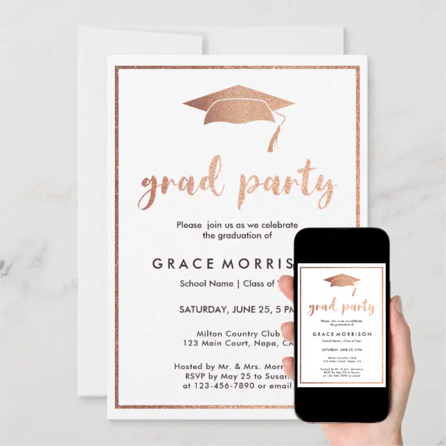 Trendy Rose Gold Graduation Party Invitation | Zazzle