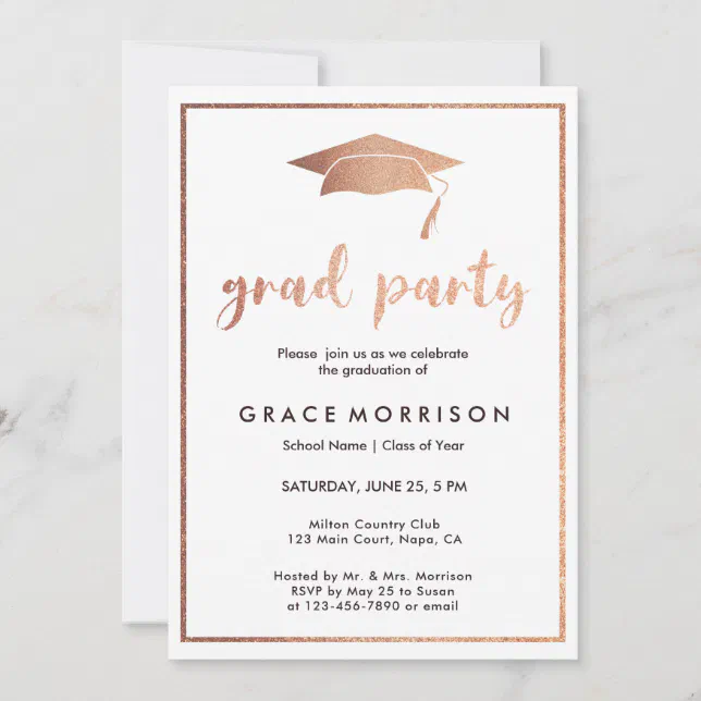 Trendy Rose Gold Graduation Party Invitation | Zazzle
