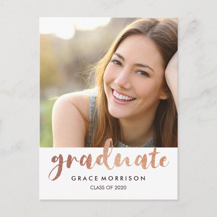 Trendy Rose Gold Graduation Party Photo Invitation Postcard | Zazzle.com