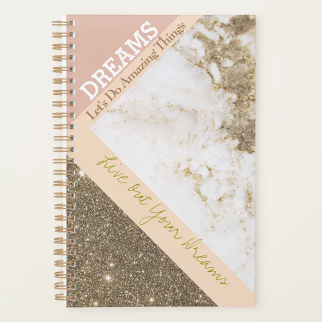 Trendy Rose Gold Pink Faux Marble Dreams Planner | Zazzle