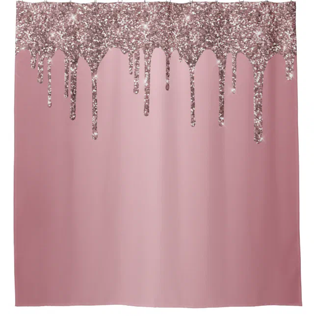 Trendy Rose Gold Pink Glitter Drips Sparkle Shower Curtain | Zazzle