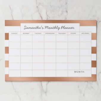 Trendy Rose Gold Stripes Monthly Planner Calendar Paper Pad | Zazzle