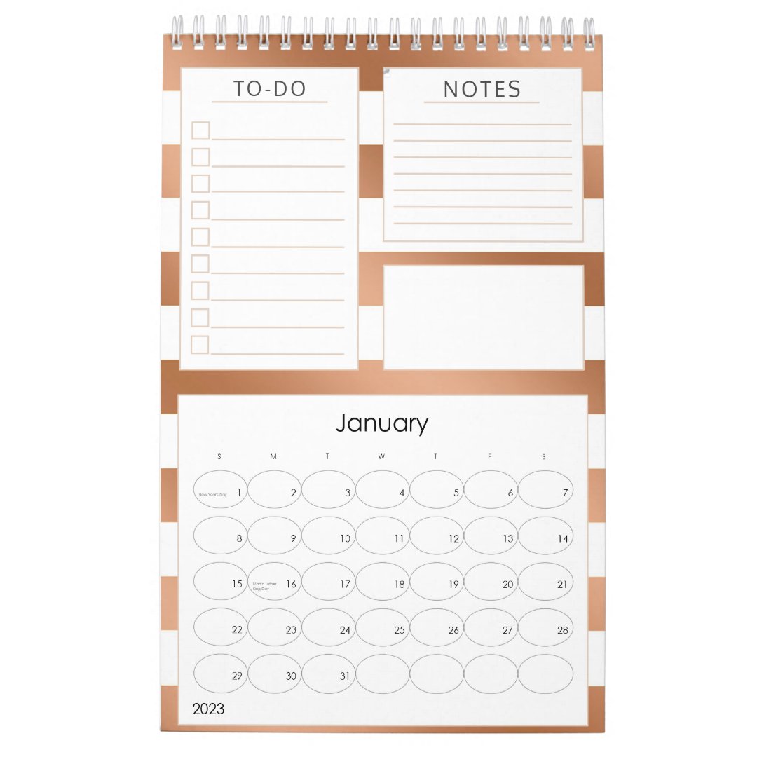 Trendy Rose Gold Stripes Yearly Monthly Planner Calendar | Zazzle