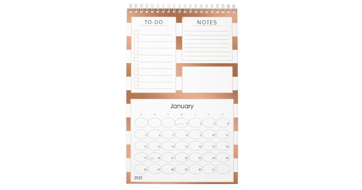 Trendy Rose Gold Stripes Yearly Monthly Planner Calendar | Zazzle