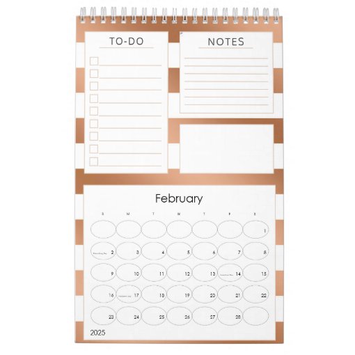 Trendy Rose Gold Stripes Yearly Monthly Planner Calendar | Zazzle