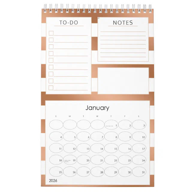 Trendy Rose Gold Stripes Yearly Monthly Planner Calendar | Zazzle