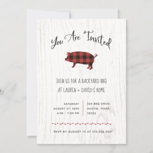 Trendy Rustic BBQ or Party | Red Buffalo Plaid Invitation | Zazzle
