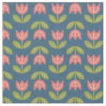 Retro Scandinavian Blue Pattern Fabric | Zazzle