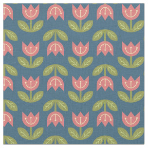 Retro Scandinavian Blue Pattern Fabric | Zazzle