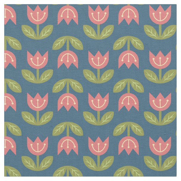 Retro Scandinavian Blue Pattern Fabric | Zazzle