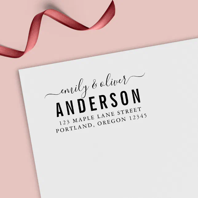 Trendy Script Couple Bold Last Name Return Address Self-inking Stamp ...