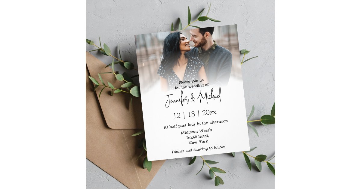 trendy script faded photo wedding invitation flyer | Zazzle
