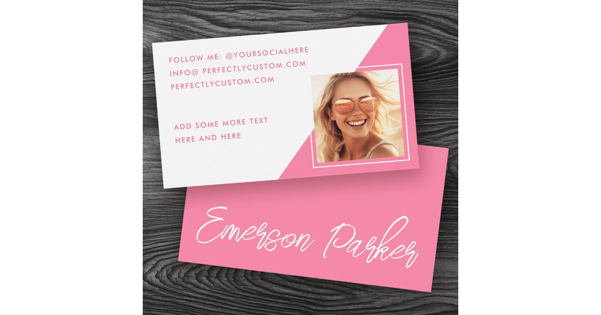 Trendy script influencer pink photo profile card | Zazzle
