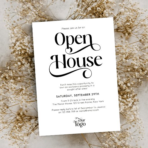 Trendy Script Modern Logo Business Open House Invitation | Zazzle