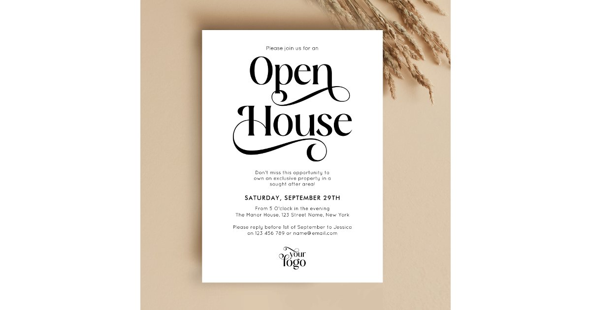Trendy Script Modern Logo Business Open House Invitation | Zazzle