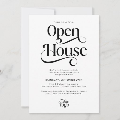 Trendy Script Modern Logo Business Open House Invitation | Zazzle