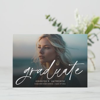 Trendy Script Overlay Multi Photo Graduation Announcement | Zazzle