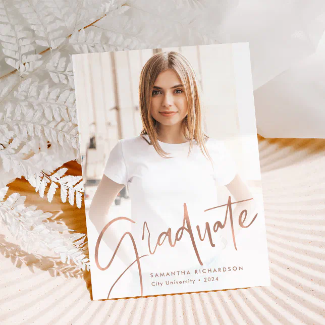 Trendy Script Overlay | Two Photo Graduation Announcement | Zazzle