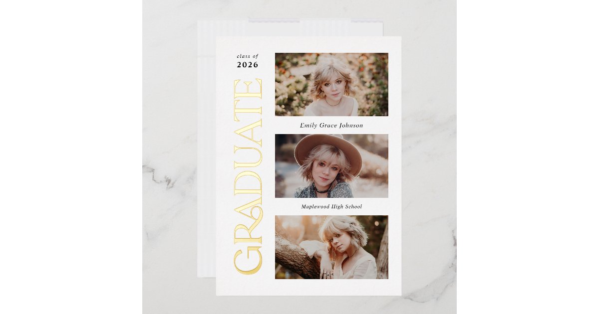 Trendy Serif Multiple Photo Graduation Foil Invitation | Zazzle