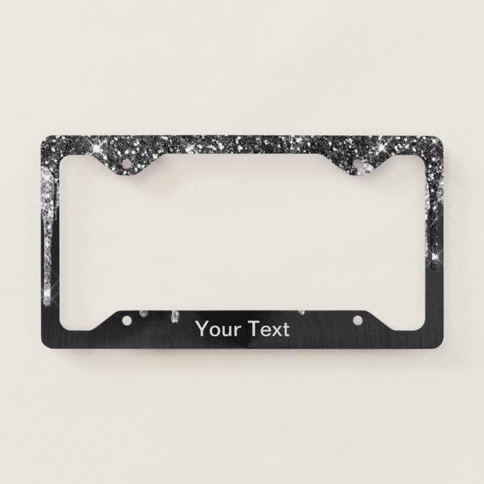 Trendy Silver Black Glitter Drips Graphic License Plate Frame | Zazzle.com