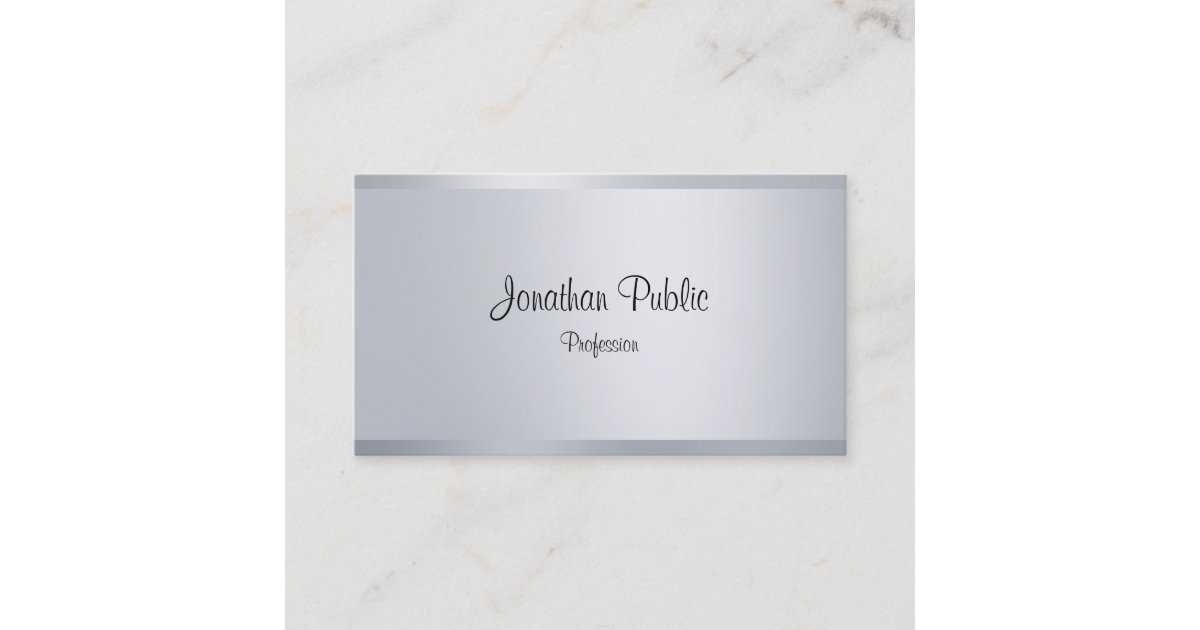 Trendy Silver Look Elegant Handwriting Script Business Card | Zazzle