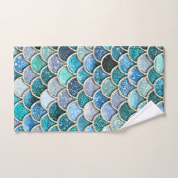 Trendy Silver Sparkle Glitter Mermaid Fish Scales Hand Towel | Zazzle