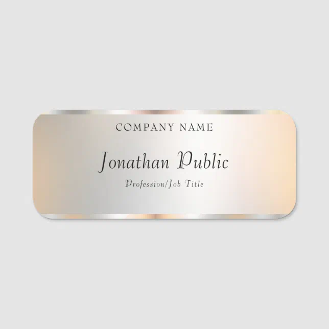 Trendy Silver Template Elegant Modern Professional Name Tag | Zazzle