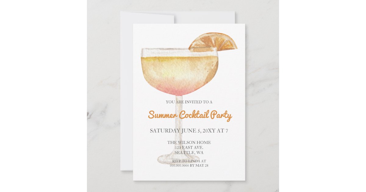 Trendy Simple Modern Summer Cocktail Party Invitation | Zazzle