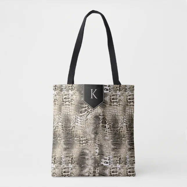 Trendy Snakeskin Animal Print with Your Monogram Tote Bag | Zazzle