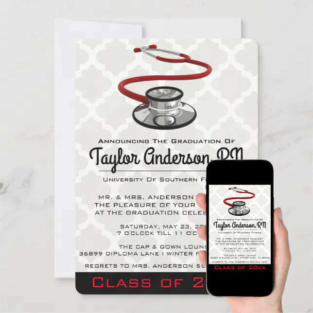 Trendy Stethoscope Medical School Graduation Invitation | Zazzle