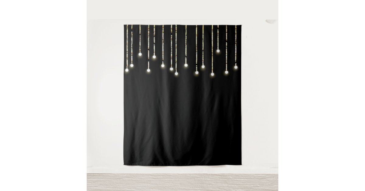 Trendy String Lights on Black Photo Booth Tapestry | Zazzle