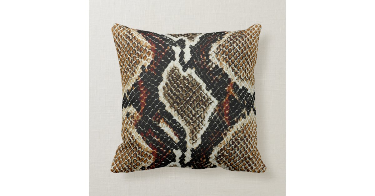 trendy stylish brown black red snake print throw pillow | Zazzle.com