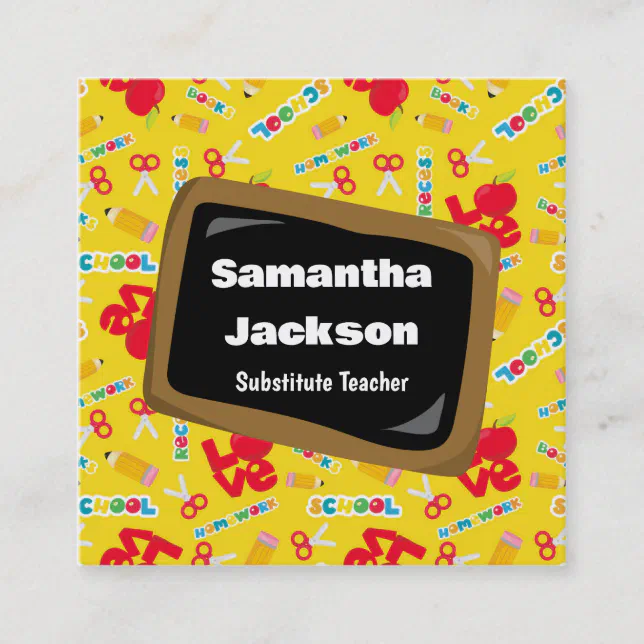 Trendy Substitute Teacher Square Business Card | Zazzle