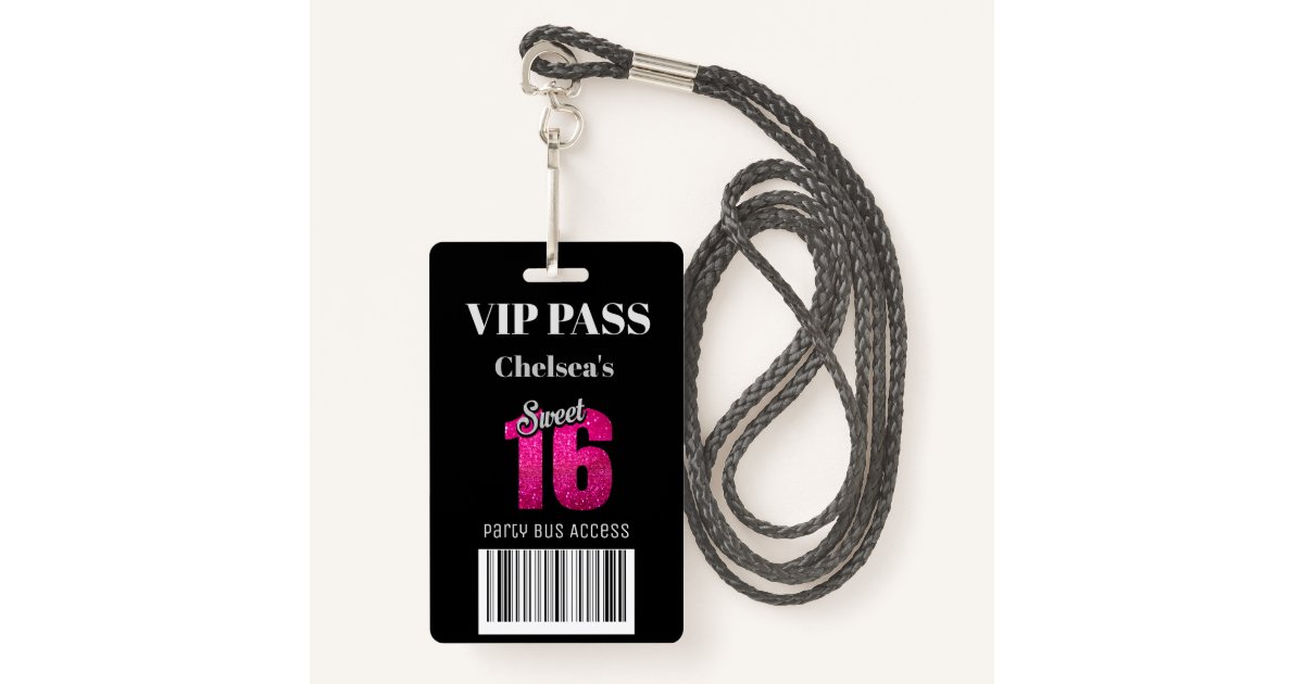 Trendy Sweet 16 Bus Access Barcode Invitation VIP Badge | Zazzle