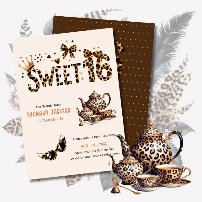 Trendy Sweet 16 Leopard Print Tea Party Invitation | Zazzle