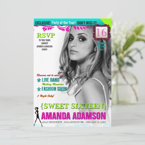 Trendy Sweet Sixteen Magazine Cover invitations | Zazzle