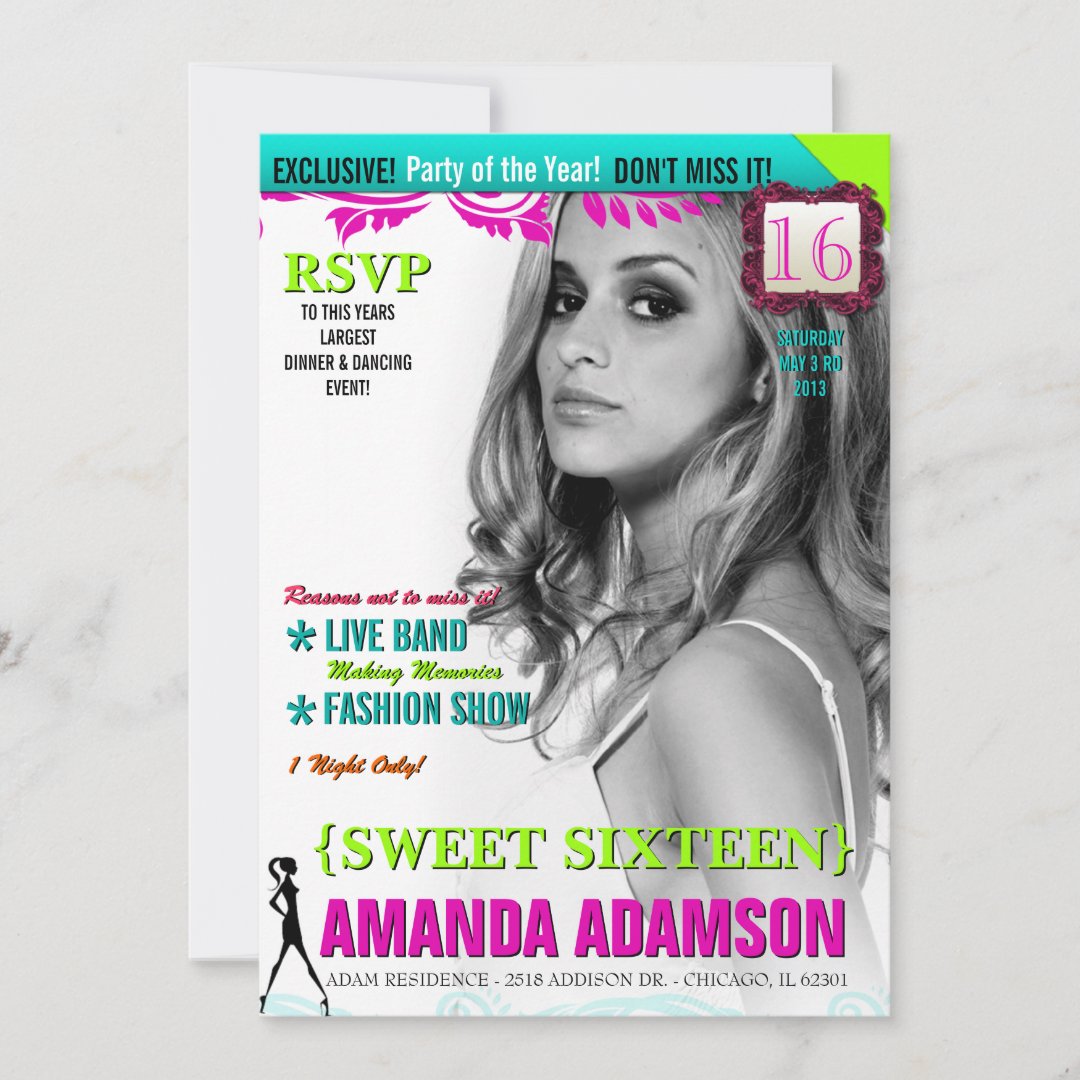 Trendy Sweet Sixteen Magazine Cover invitations | Zazzle