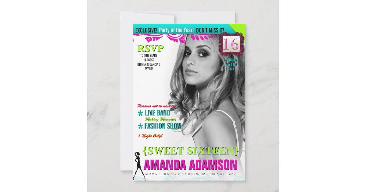 Trendy Sweet Sixteen Magazine Cover invitations | Zazzle