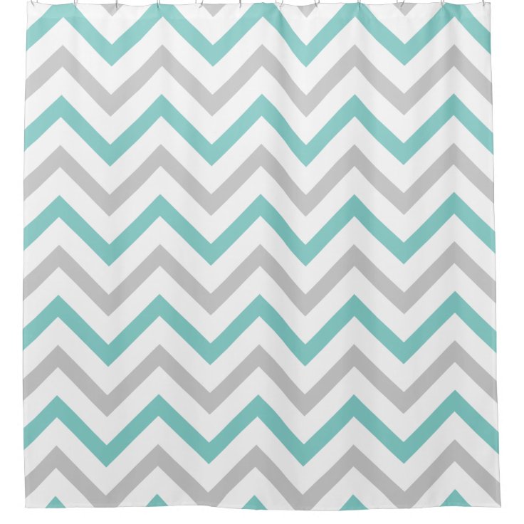Trendy Teal Blue, Grey and White Chevron Pattern Shower Curtain | Zazzle