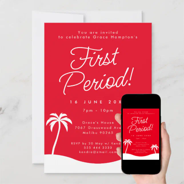 Trendy Teen Girl Red Beach First Period Party Invitation | Zazzle