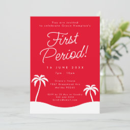 Trendy Teen Girl Red Beach First Period Party Invitation | Zazzle