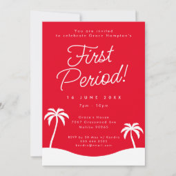 Trendy Teen Girl Red Beach First Period Party Invitation | Zazzle