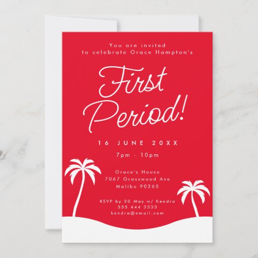 Trendy Teen Girl Red Beach First Period Party Invitation | Zazzle