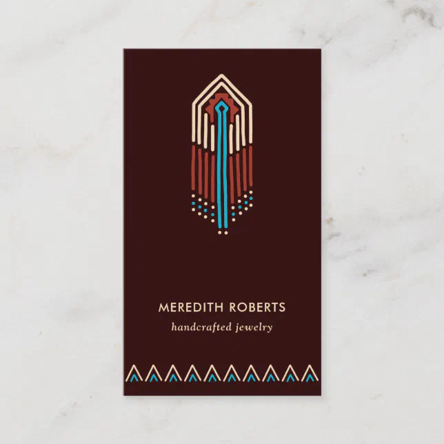 Trendy Terra Cotta Turquoise Tribal Design Business Card | Zazzle