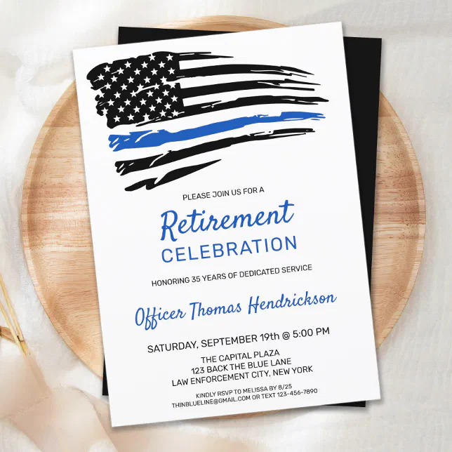 Trendy Thin Blue Line Police Officer Retirement Invitation | Zazzle
